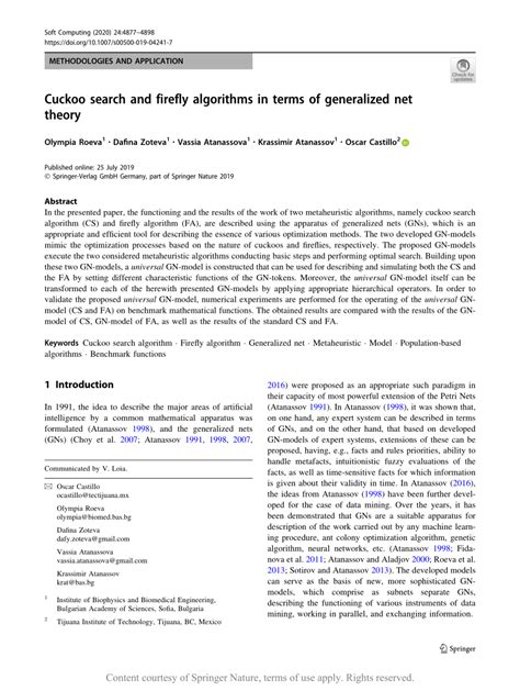 cuckoo search and firefly algorithms in terms of generalized net theory request pdf