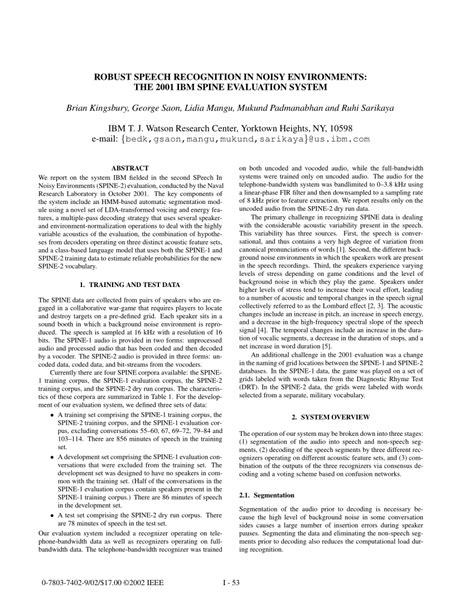 pdf robust speech recognition in noisy environments the 2001 ibm spineevaluation system