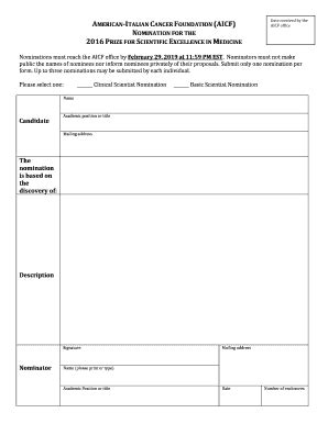 Fillable Online Americanitaliancancer NOMINATION FOR THE 2010 NOBEL