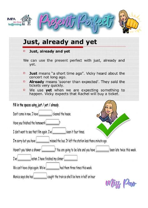 Just Already Yet Worksheet For English As A Second Language