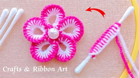 Amazing Woolen Flower Making Ideas With Cotton Buds Hand Embroidery