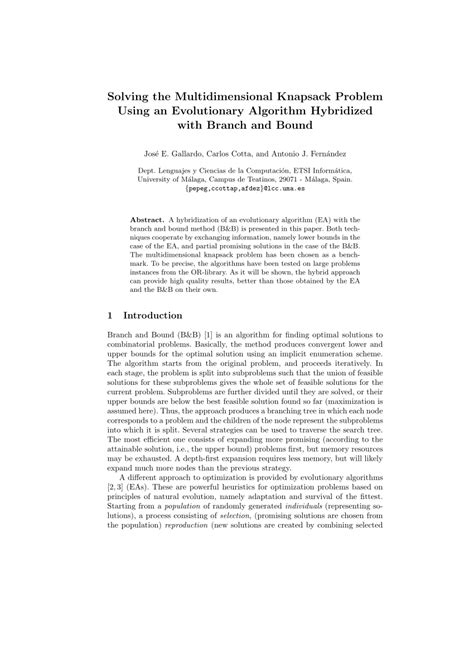 pdf solving the multidimensional knapsack problem using an evolutionary algorithm hybridized