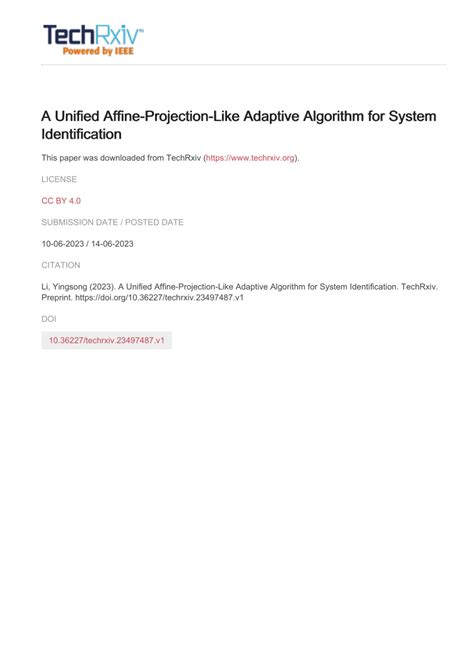 pdf a unified affine projection like adaptive algorithm for system identification
