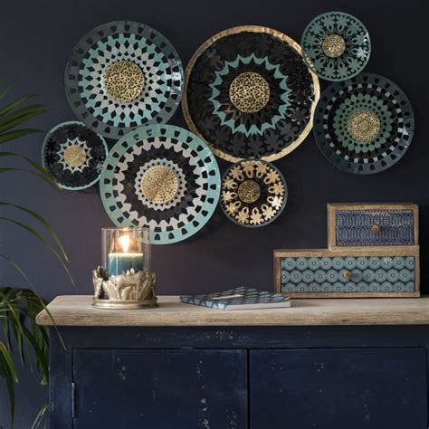 Déco murale en métal bleu et doré 79x49 Bahora Maisons du Monde