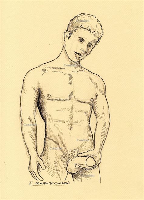 Naked Boy Jacking Off Pen Ink Figure Drawing Gay Fine Art