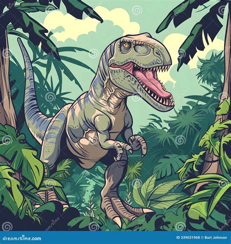 Tyrannosaurus Rex Roaring In A Tropical Jungle Illustration Stock