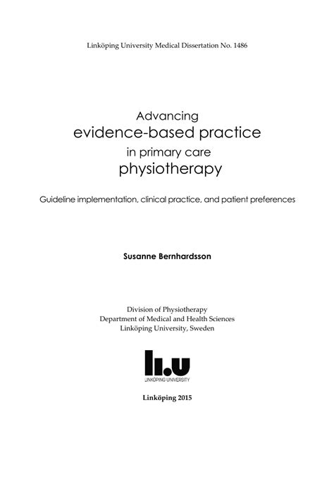 pdf advancing evidence based practice in primary care physiotherapy guideline implementation