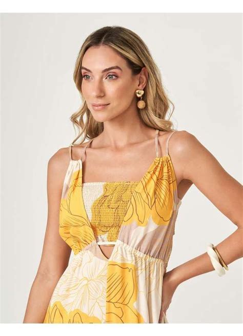 Zinzane Vestido Zinzane Feminino Lotus Fenda Longo Bege Zinzane