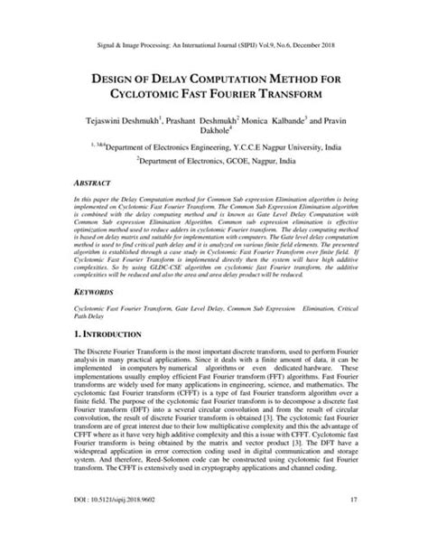 design of delay computation method for cyclotomic fast fourier transform pdf
