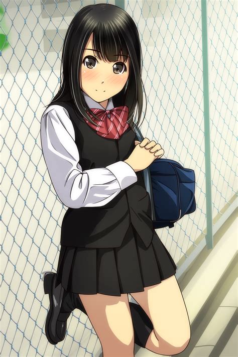 Safebooru 1girl Absurdres Bag Bangs Black Footwear Black Hair Black Legwear Black Skirt Black