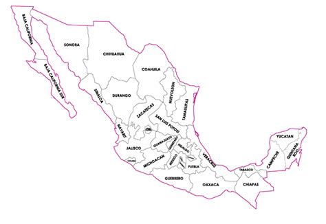 Mapa de la República Mexicana con nombres Stanser