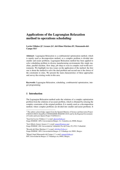 pdf applications of the lagrangian relaxation method to operations scheduling