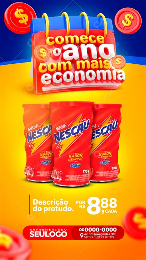Encarte Stories Supermercado Comece O Ano Economizando Social Media PSD
