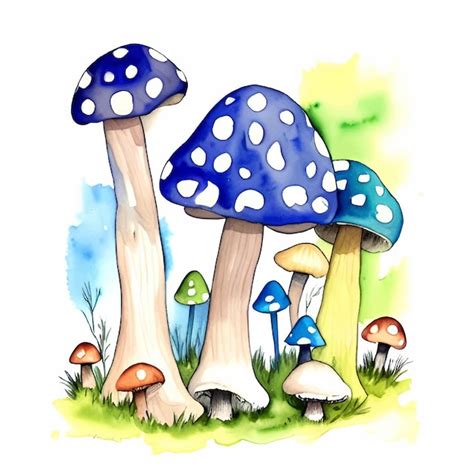 Lindas Pinturas De Cogumelos Em Aquarela Vetor Premium