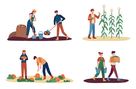 Cosecha De Otoño Agricultor Mujer Hombre PNG dibujos Cavar Pala
