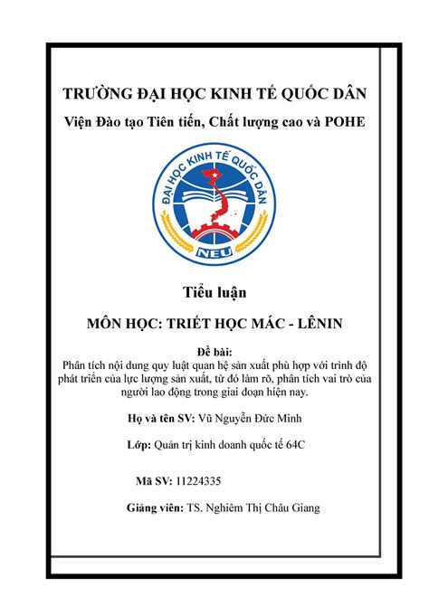 Tiểu luận Triết Phân tích nội dung quy luật quan hệ sản xuất phù hợp