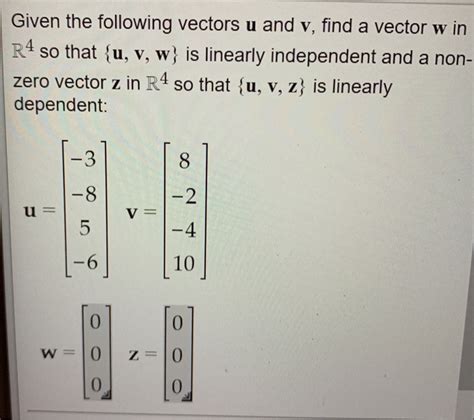solved given the following vectors u and v find a vector w