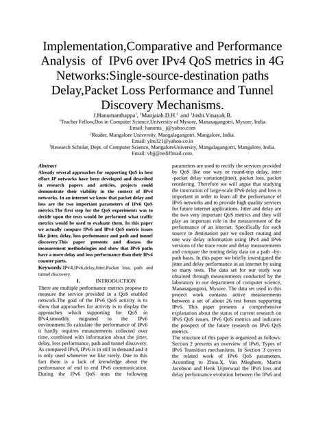 pdf implementation comparative and performance analysis of ipv6 over ipv4 qos metrics in 4g