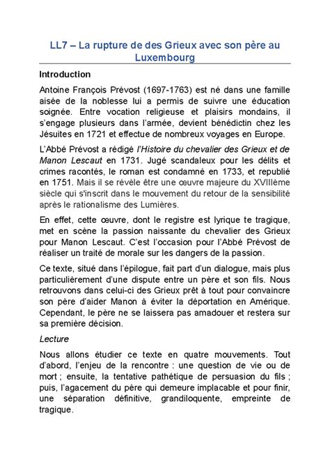 La rupture entre des Grieux et son père LL7 La rupture de des