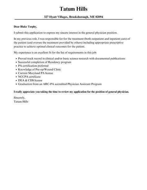 General Physician Cover Letter Velvet Jobs