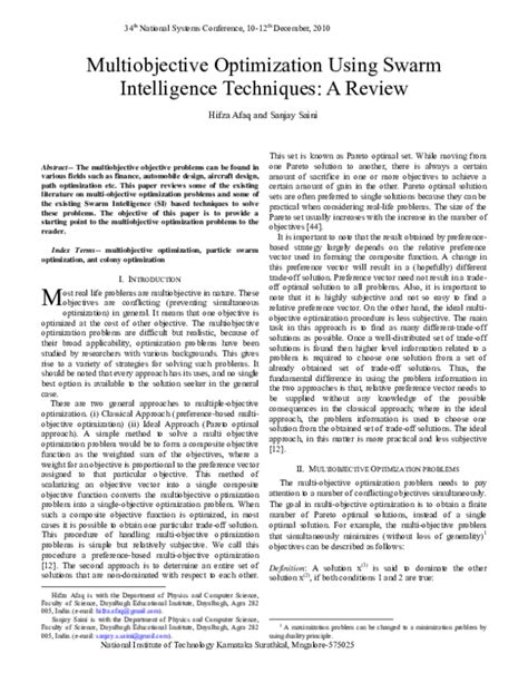 pdf multiobjective optimization using swarm intelligence techniques a review hifza afaq