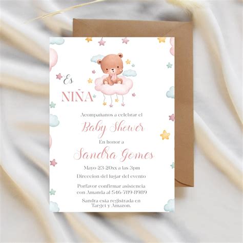 Spanish Baby Shower Printable Invitation for Girl Invitación De Teddy