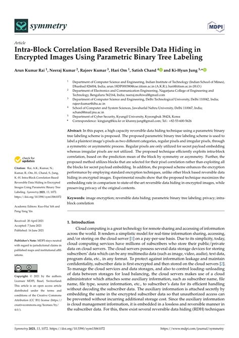 pdf intra block correlation based reversible data hiding in encrypted images using parametric