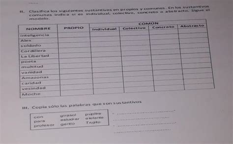 1 Clasifica Los Siguientes Sustantivos En Propios Y Comunes En Los