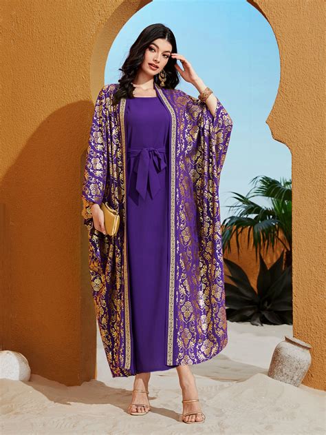 SHEIN Najma Floral Print Batwing Sleeve Abaya Dress Set