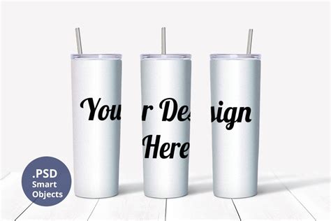 20oz Skinny Tumbler Mockup Full Wrap 3 Tumblers Mockup PSD
