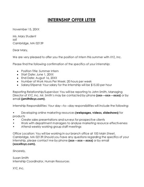 Best Internship Offer Letter Examples Free Templates