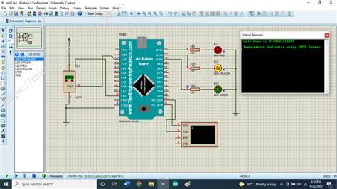 temperature indicator with lm35 sensor in proteus