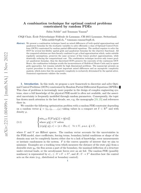 pdf a combination technique for optimal control problems constrained by random pdes