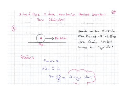 9 Sınıf Fizik Ünite 3 Newton un Hareket Yasaları Soru Çözümleri 3