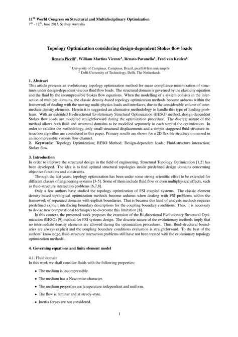 pdf topology optimization considering design dependent stokes flow loads