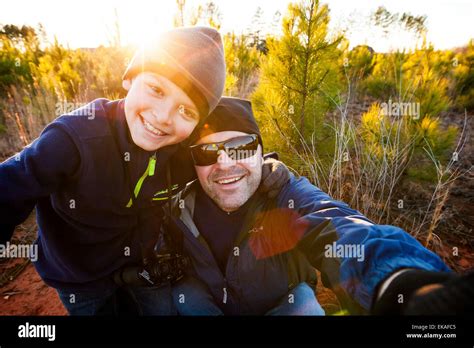 Father And Son Taking A Selfie Stock Photo Alamy