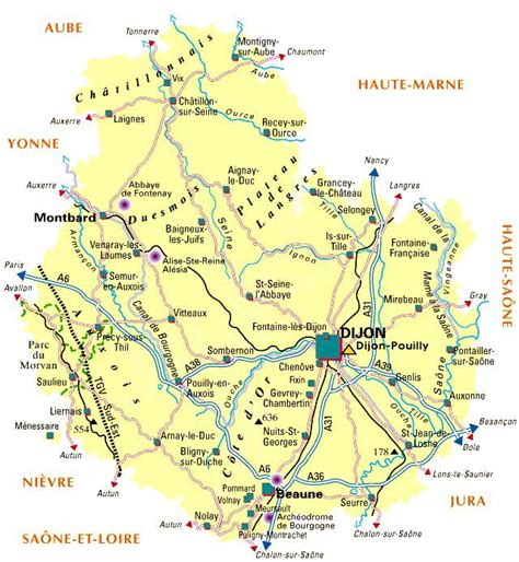 Carte de la Côte d Or Côte d Or carte des villes communes relief