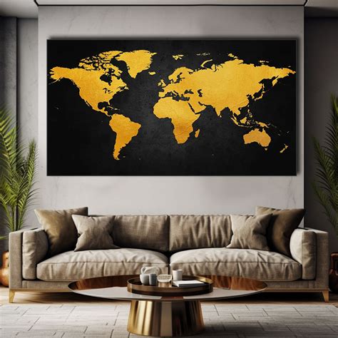 Tableau Carte Du Monde Noir Et Or Repaire Des Tableaux