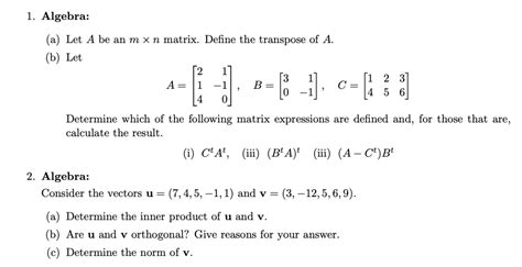 solved 1 algebra a let a be an m x n matrix define the
