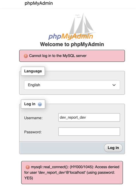 Mysqli Real Connect HY000 1045 Access Denied For User Dev