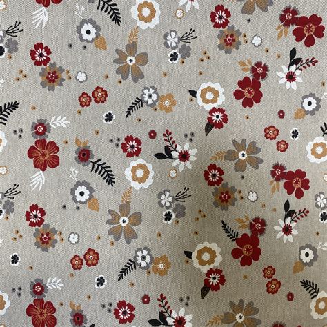 Tissu aspect lin brasée de fleurs La Grange aux Tissus