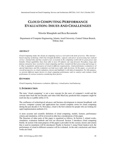 pdf cloud computing performance evaluation issues and challenges