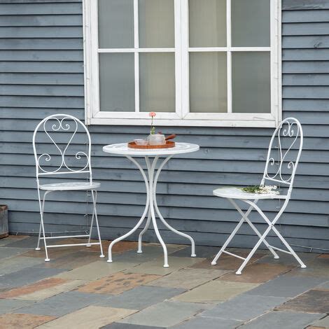 Ensemble de jardin bistro 3 pièces 2 chaises pliantes et table ronde en