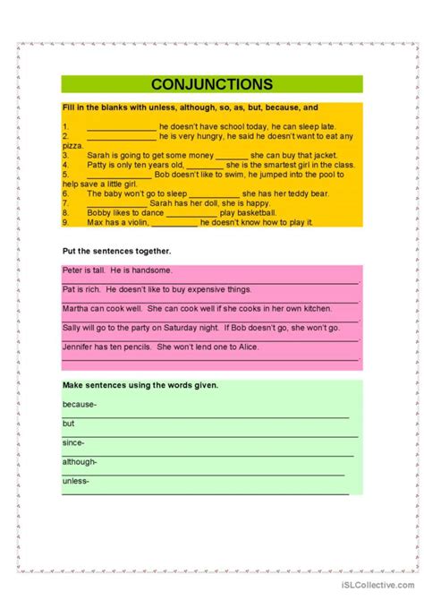 Conjunctions General Gramma English Esl Worksheets Pdf Doc