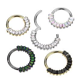 Titanium Segment Ring Met Naar Voren Gerichte Baguette Kristallen