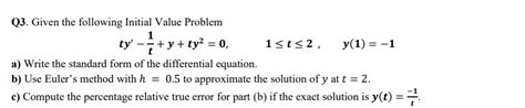 solved q3 given the following initial value problem 1 ty