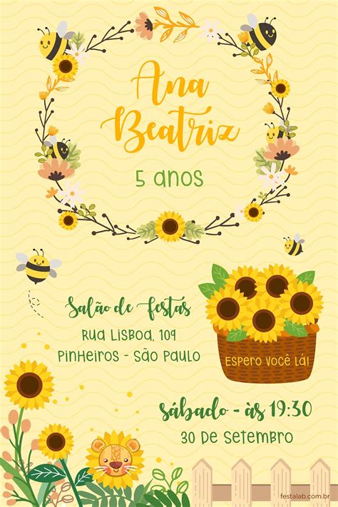 Criar convite de aniversário Convite Girassol FestaLab