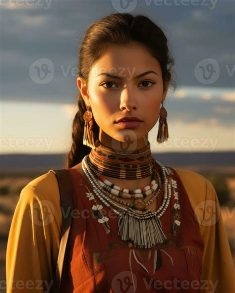 A Woman Wearing Native American Jewelry In The Desert Generative Ai