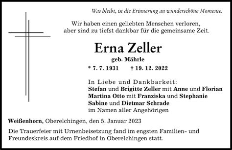 Traueranzeigen von Erna Zeller Allgäuer Zeitung