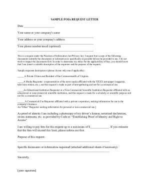 Fillable Online SAMPLE FOIA REQUEST LETTER Date Fax Email Print PdfFiller